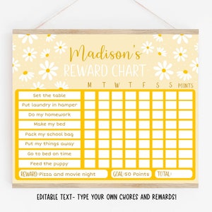 Editable Daisy Reward Chart, Yellow Daisy Behavior Chart, Girl Chore ...