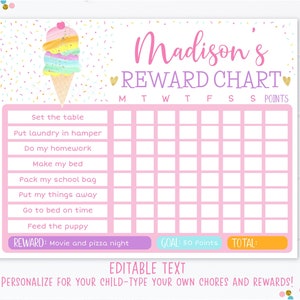 EDITABLE Ice Cream Reward Chart Ice Cream Behavior Chart | Etsy