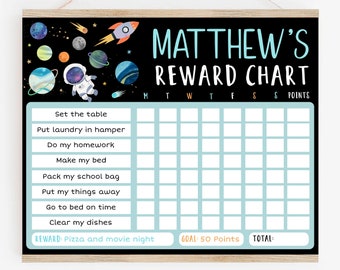 Space Reward Chart Boy Planets Astronaut Galaxy Rocket Chore Chart ...