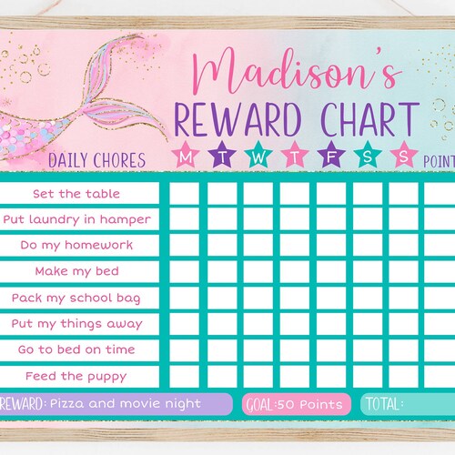 Editable Mermaid Reward Chart Mermaid Behavior Chart Girls - Etsy