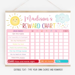 EDITABLE Sunshine Reward Chart, Behavior Chart, Sun & Clouds, Rainbow ...