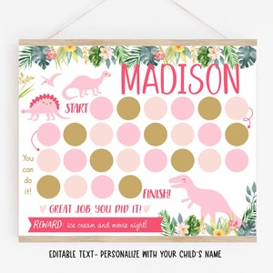 Editable Pink Dinosaur Reward Chart, Girl Dinosaur Sticker Chart, Potty ...
