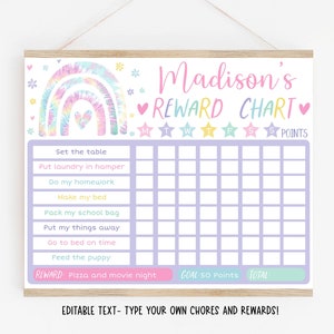 Editable Rainbow Tie Dye Reward Chart, Tie Dye Behavior Chart, Pastel ...
