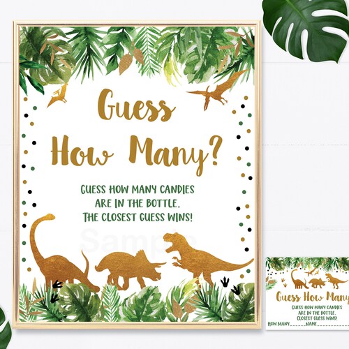Dinosaur Guess How Many Game Dinosaur Baby Shower Gold | Etsy