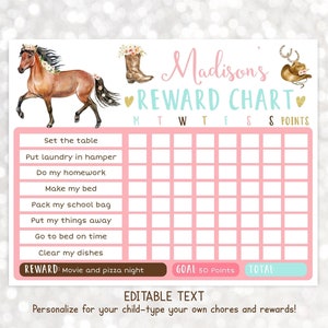 Editable Horse Reward Chart Horse Behavior Chart Cowgirl - Etsy
