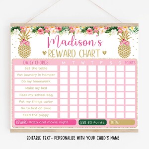 Editable Pineapple Reward Chart, Chore Chart, Behavior Chart, Girl ...