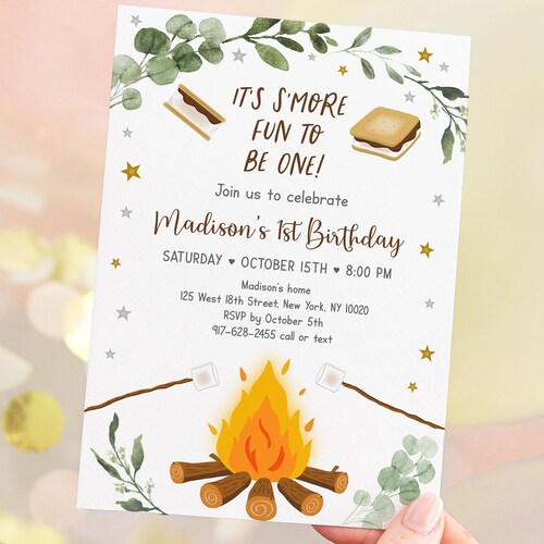 EDITABLE S'mores Birthday Invitation Camping Campfire - Etsy