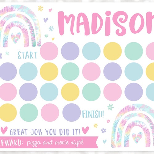 Editable Rainbow Tie Dye Reward Chart Tie Dye Behavior Chart | Etsy