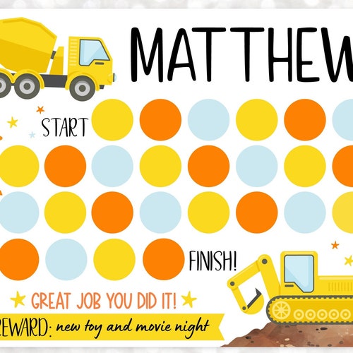 Printable Construction Reward Chart Sticker Chart Instant | Etsy