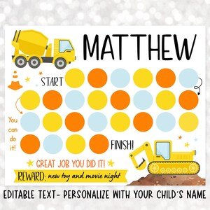 Editable Construction Reward Chart Construction Sticker | Etsy