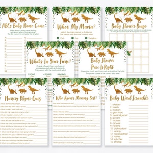 Dinosaur Baby Shower Games Package Gold Dinosaur Baby Shower | Etsy