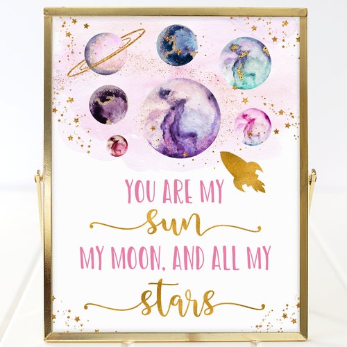 Editable Space Birthday Welcome Sign Pink Gold Galaxy Planets | Etsy