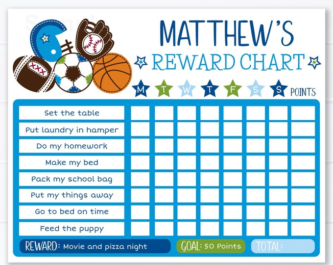 EDITABLE Sports Reward Chart Boys Reward Chart Boys Chore - Etsy