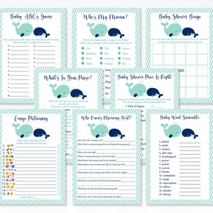 Cute Whale Baby Shower Games Package Nautical Baby Shower Boy - Etsy