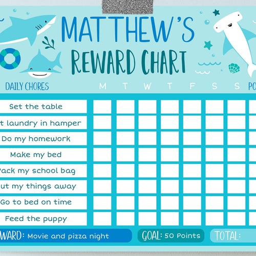 Editable Shark Reward Chart Shark Chore Chart Behavior - Etsy