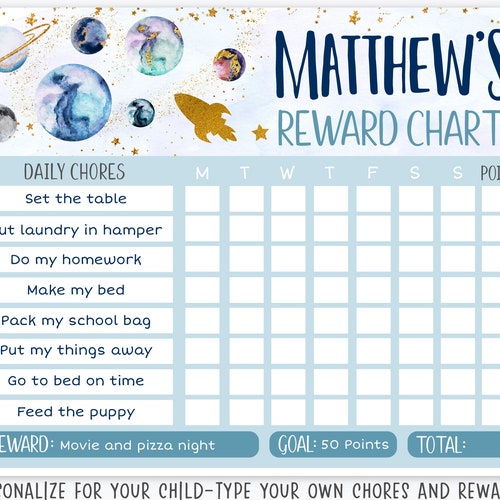 Editable Space Reward Chart Galaxy Rocket Ship Stars Planets - Etsy