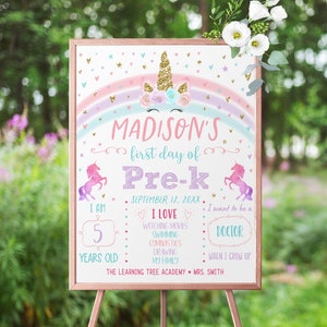 Editable Unicorn First Day of Pre-k Sign First Day of Pre-kindergarten ...