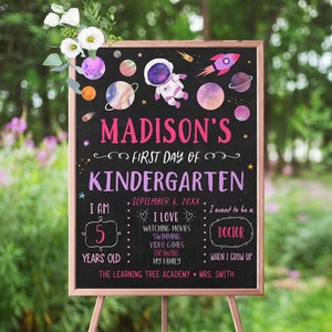 Editable First Day of Kindergarten Sign Pink Astronaut Outer Space ...