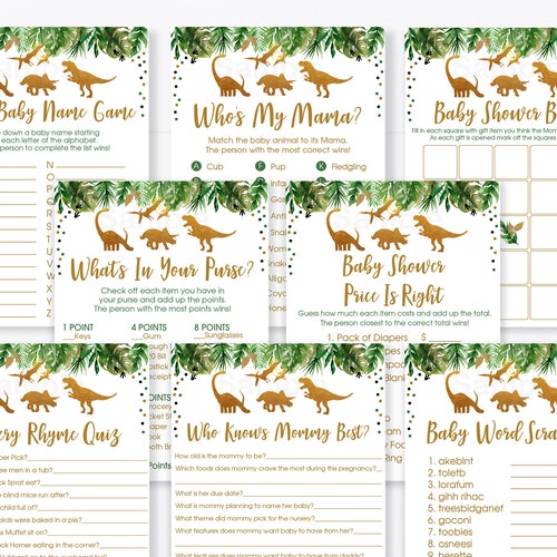 Dinosaur Baby Shower Games Package Gold Dinosaur Baby Shower | Etsy