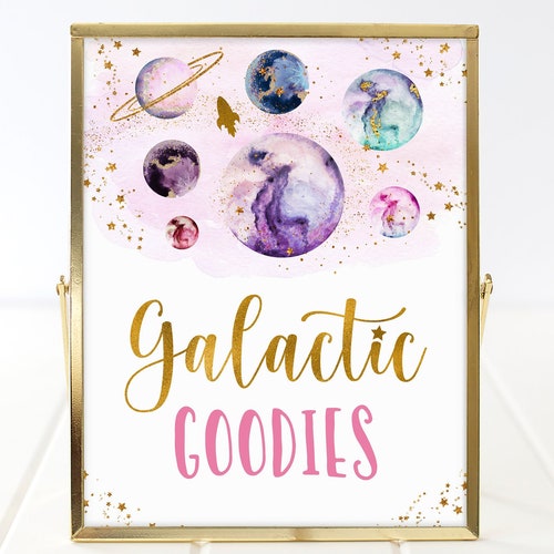 Editable Space Birthday Welcome Sign Pink Gold Galaxy Planets | Etsy