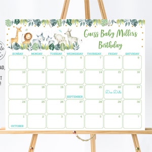 Editable Safari Jungle Baby Due Date Calendar Game Safari Baby | Etsy