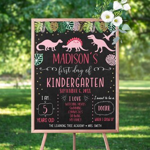 Editable Pink Dinosaur First Day of Kindergarten Sign First Day of ...