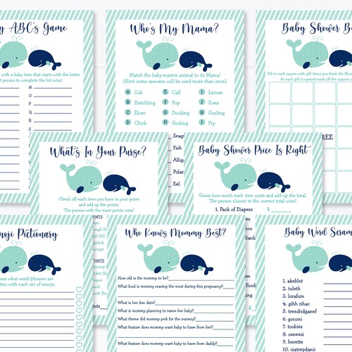 Cute Whale Baby Shower Games Package Nautical Baby Shower Boy - Etsy