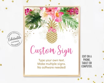 EDITABLE Pineapple Bridal Shower Welcome Sign Pink Tropical | Etsy