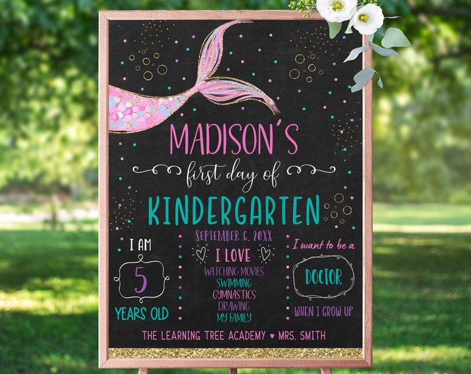 Editable Mermaid First Day of Kindergarten Sign First Day of - Etsy
