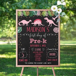 Editable Pink Dinosaur First Day of Pre-k Sign First Day of Pre ...
