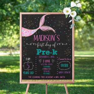 Editable Mermaid First Day of Pre-k Sign First Day of Pre-kindergarten ...
