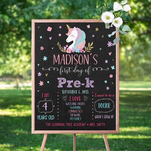 Editable Unicorn First Day of Pre-k Sign First Day of Pre-kindergarten ...