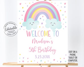 Editable Rainbow Birthday Welcome Sign Girls Rainbow Party | Etsy