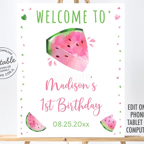 Editable Watermelon Welcome Sign Pink One in a Melon Welcome - Etsy
