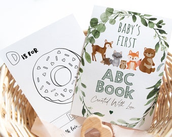 ABC Book Baby Shower Game Greenery Woodland Alphabet Coloring Book Baby ...