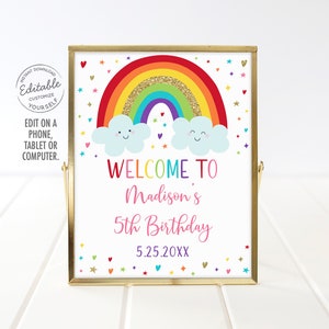 EDITABLE Rainbow Welcome Sign Rainbow Birthday Girls Rainbow | Etsy