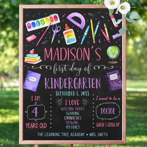 Editable First Day of Kindergarten Sign First Day of School - Etsy