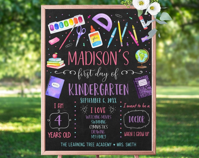 Editable First Day of Kindergarten Sign First Day of School - Etsy