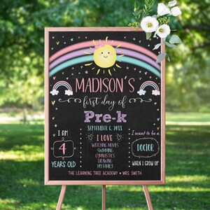 Editable Sunshine First Day of Pre-k Sign First Day of Pre-kindergarten ...