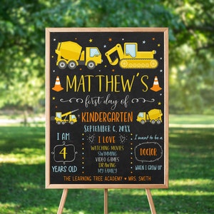 Editable Construction First Day of Kindergarten Sign First Day of ...