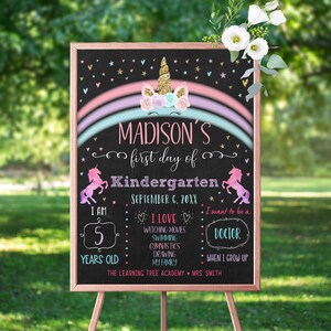 Editable Unicorn First Day of Kindergarten Sign First Day of School ...