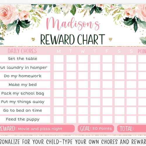 Editable Pink Floral Reward Chart Floral Behavior Chart Pink | Etsy