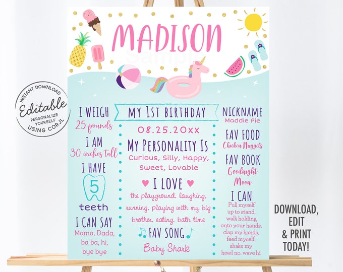 EDITABLE Pool Party Milestone Birthday Sign Pool Party First - Etsy