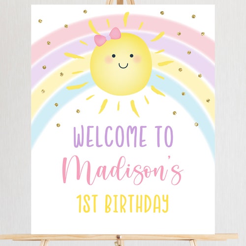 Editable Sunshine and Rainbow Welcome Sign Sunshine Birthday - Etsy