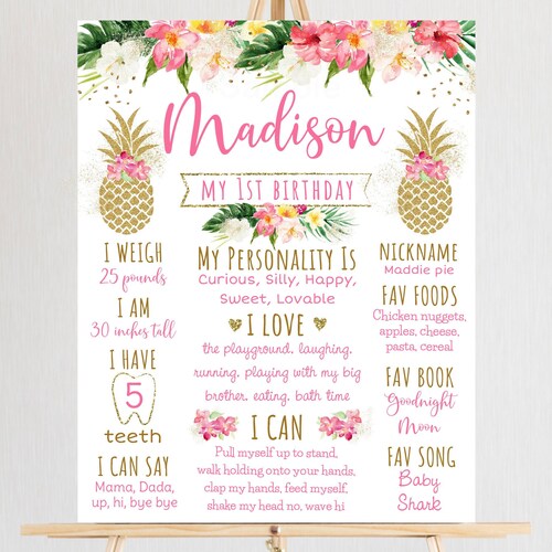 EDITABLE Pineapple Birthday Milestone Sign Tropical Floral - Etsy