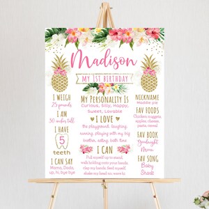EDITABLE Pineapple Birthday Milestone Sign Tropical Floral - Etsy