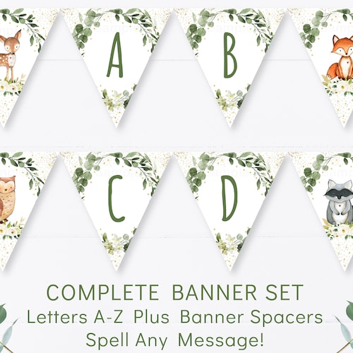 Greenery Woodland Animals Printable Banner. Botanical Forest - Etsy