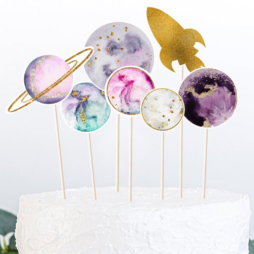 Galaxy Birthday Centerpiece Cake Toppers Cut Outs Outer Space - Etsy