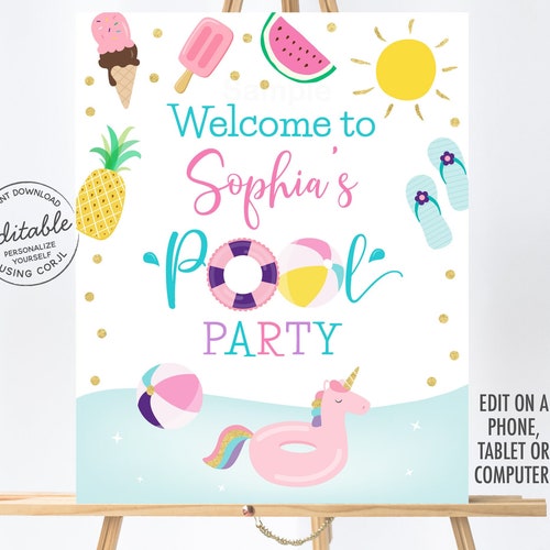 Printable Birthday POOL Party Welcome Sign Door Sign Wall - Etsy