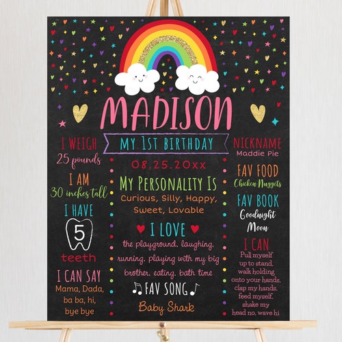 EDITABLE Rainbow Milestone Birthday Sign Rainbow First | Etsy